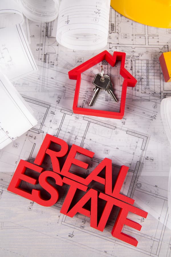 Real Estate with House Model and Achitectural Drawing Stock Image ...