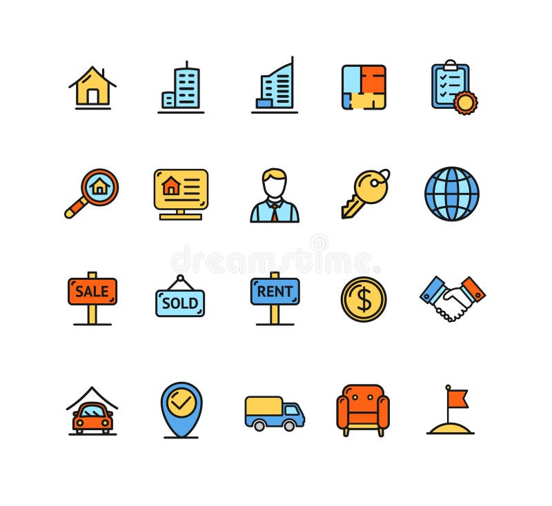 Real Estate Icon Color Set. Vector Stock Vector - Illustration of real ...