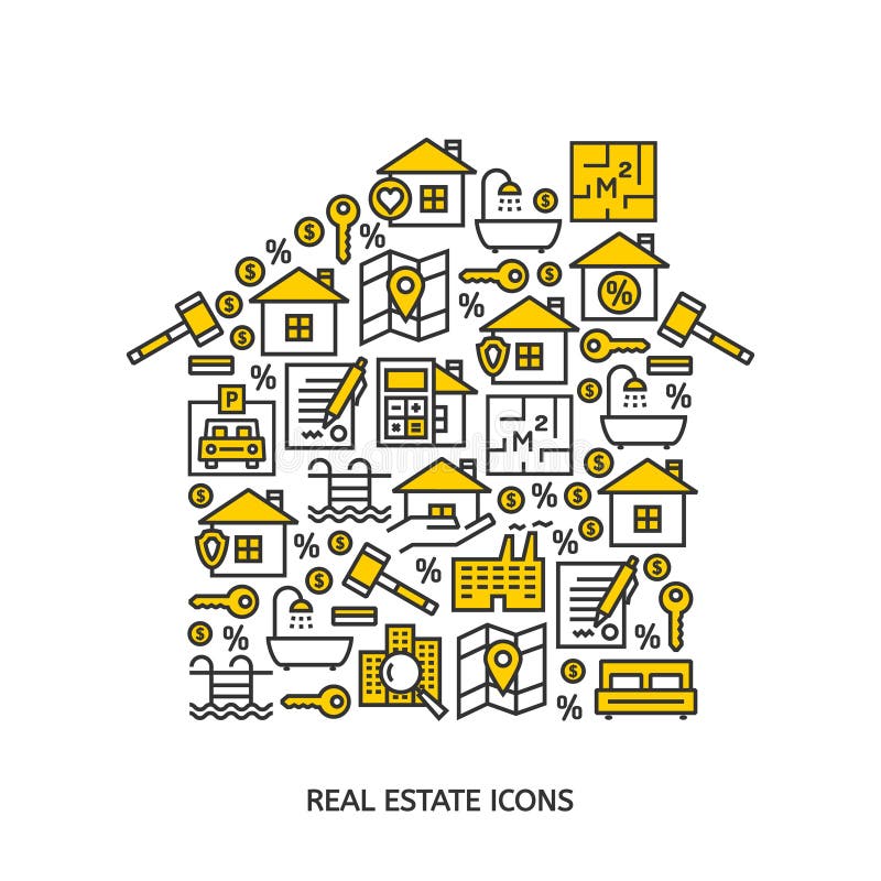 Real estate icons stock vector. Illustration of contract - 84576013