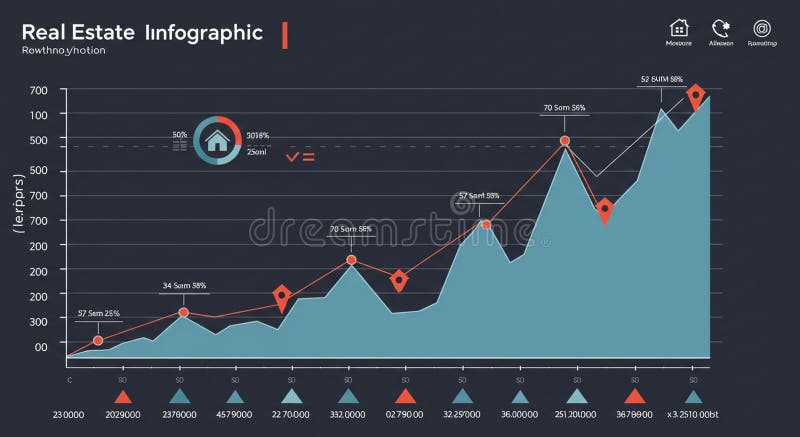 Real Estate Infographic Features a Line and Area Graph on a Dark Blue ...