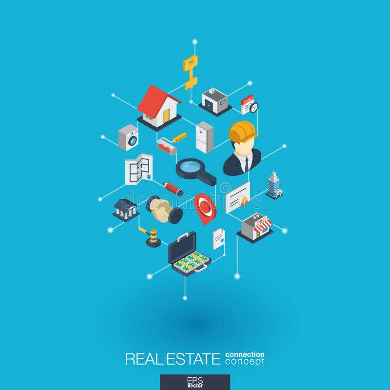 Real Estate Integrated 3d Web Icons. Digital Network Isometric Concept ...