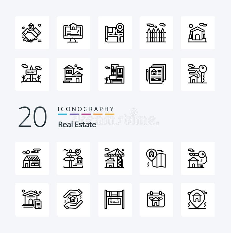 20 Real Estate Line Icon Pack Like Home Building Board Estate Crane ...