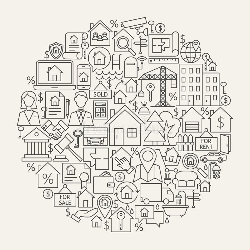 Line Real Estate Icons Circle Stock Illustrations – 646 Line Real ...