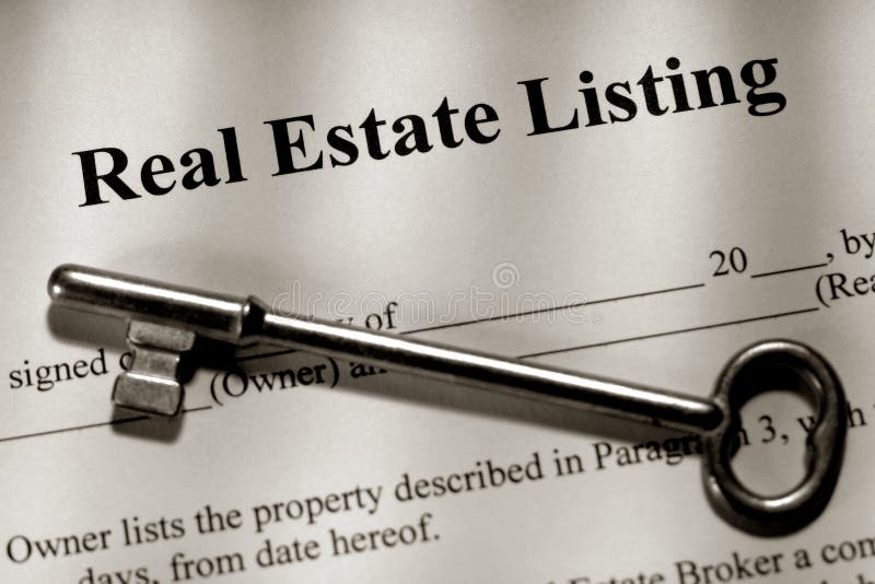 Real Estate Listing Contract and Old House Key Stock Photo - Image of ...