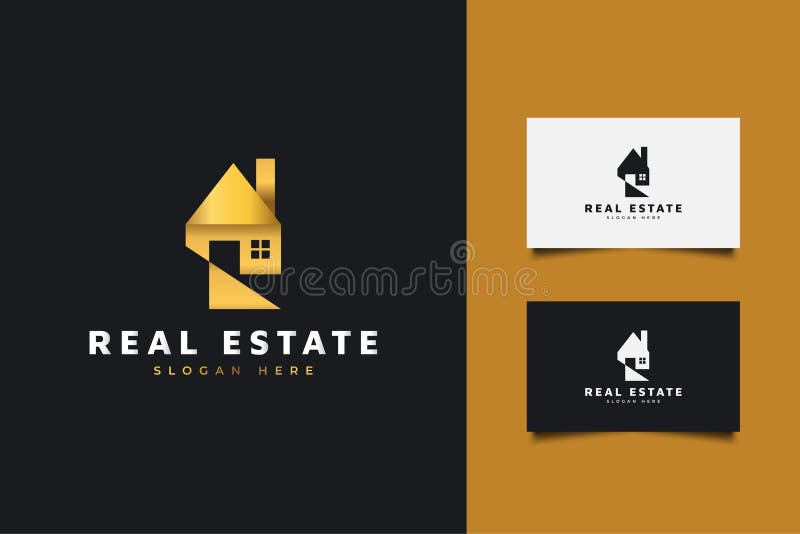 Real Estate Logo Design with Line Style in Gold Gradient. Construction ...