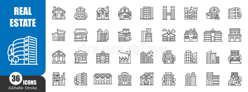 Real Estate Outline Icon . Editable Stroke Stock Vector - Illustration ...