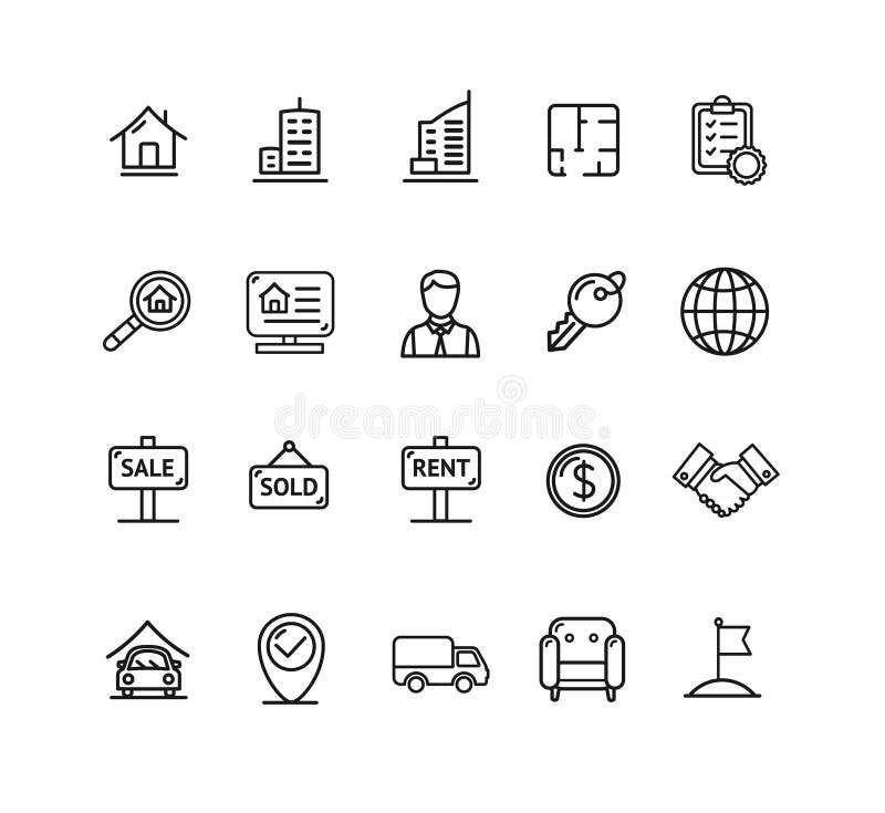 Real Estate Outline Icon Set. Vector Stock Vector - Illustration of ...