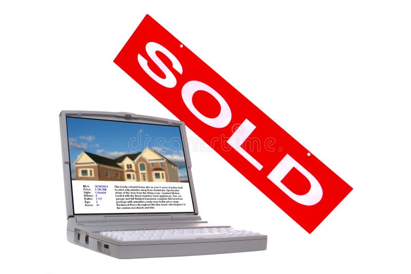 Real Estate Property Listing Screen and Sold Sign Stock Photo - Image ...