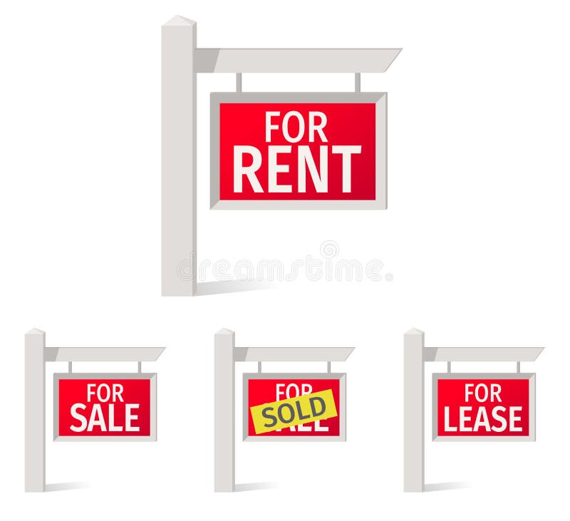 Real Estate Signs, Red Plate on the Pole. Stock Illustration ...
