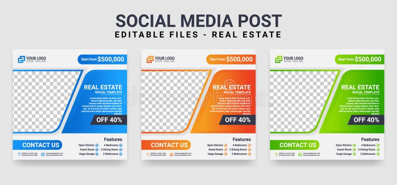 Real Estate Social Media Post Template, Editable Files Stock Photo ...