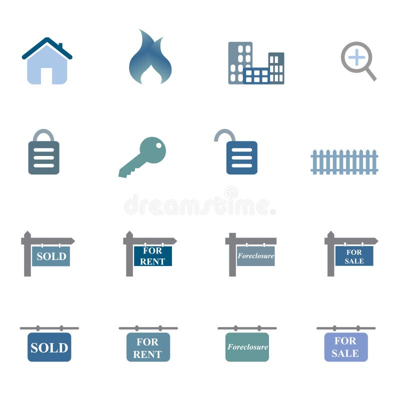 Real Estate Symbols Icon Set Stock Vector - Illustration of flame ...