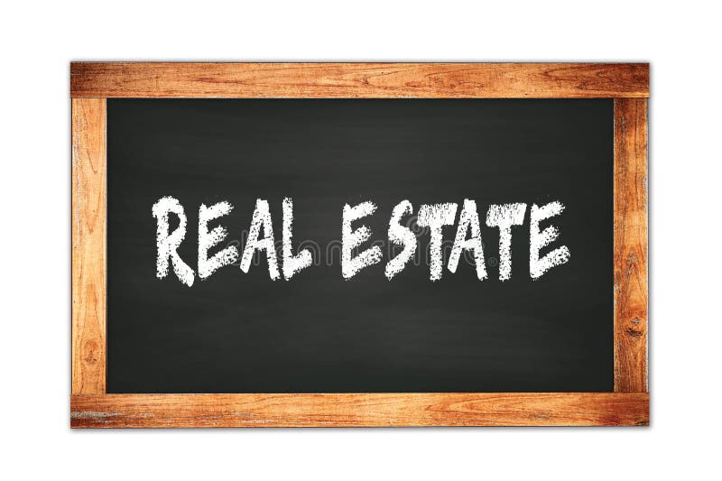 REAL ESTATE Text Written on Wooden Frame School Blackboard Stock Photo ...