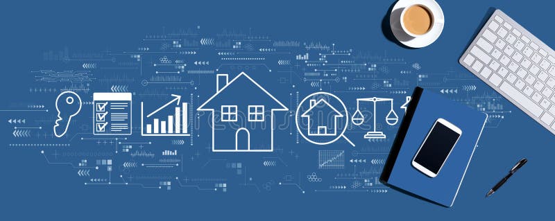 Real Estate Theme with Computer Keyboard and Office Items Stock Photo ...