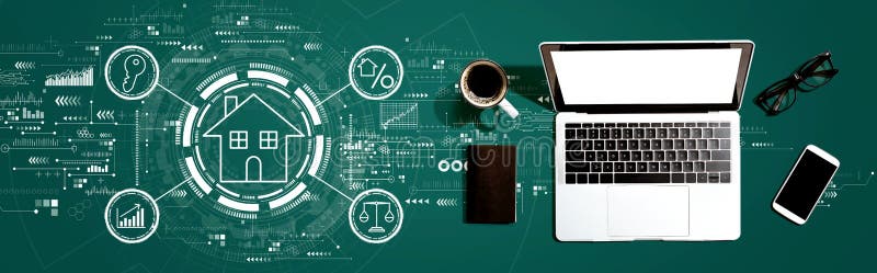 Real Estate Theme with a Laptop Computer Stock Photo - Image of digital ...