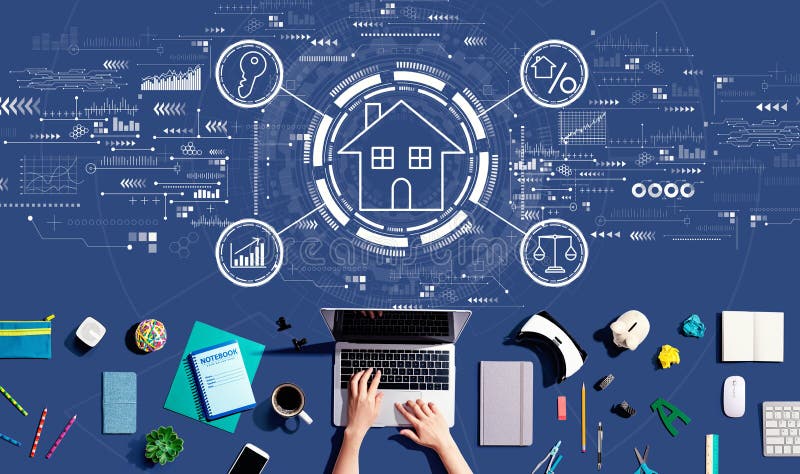 Real Estate Theme with Person Using a Laptop Stock Image - Image of ...