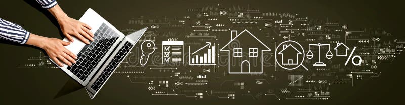 Real Estate Theme with Person Using Laptop Editorial Photo - Image of ...