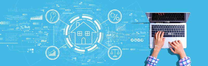 Real Estate Theme with Person Using a Laptop Stock Photo - Image of ...