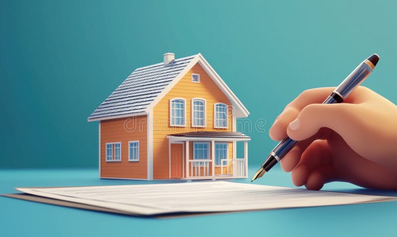 Real Estate Transaction Concept House Model Hand Signing Document Stock ...