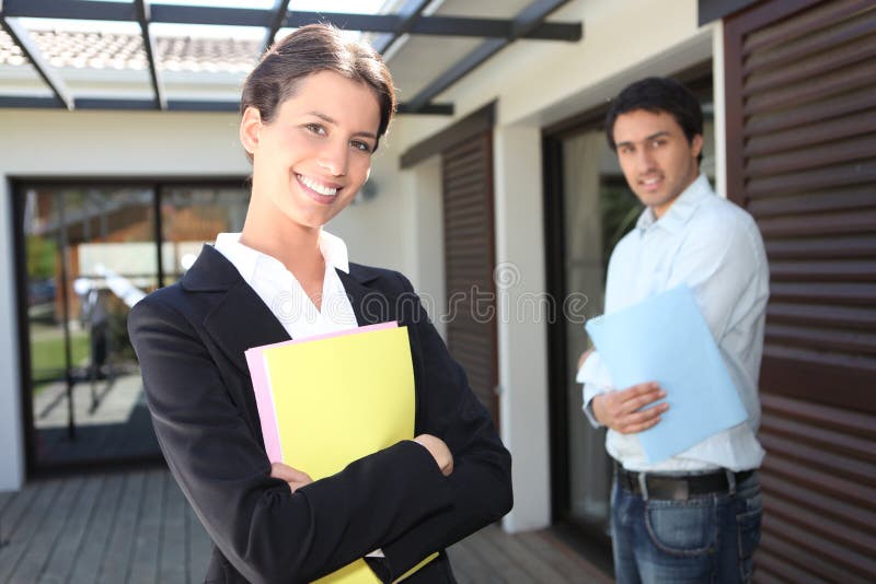 Real estate visit stock photo. Image of female, cheerful - 18171168