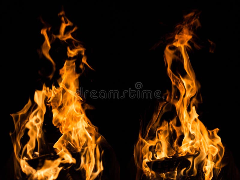 Real Fire Flames Samples Isolated on Black Stock Photo - Image of flame ...