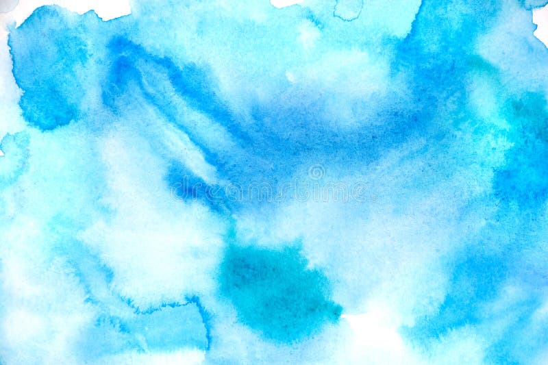 Real Hand Drawn Watercolor Blue Wet Spots Background Stock Photo ...