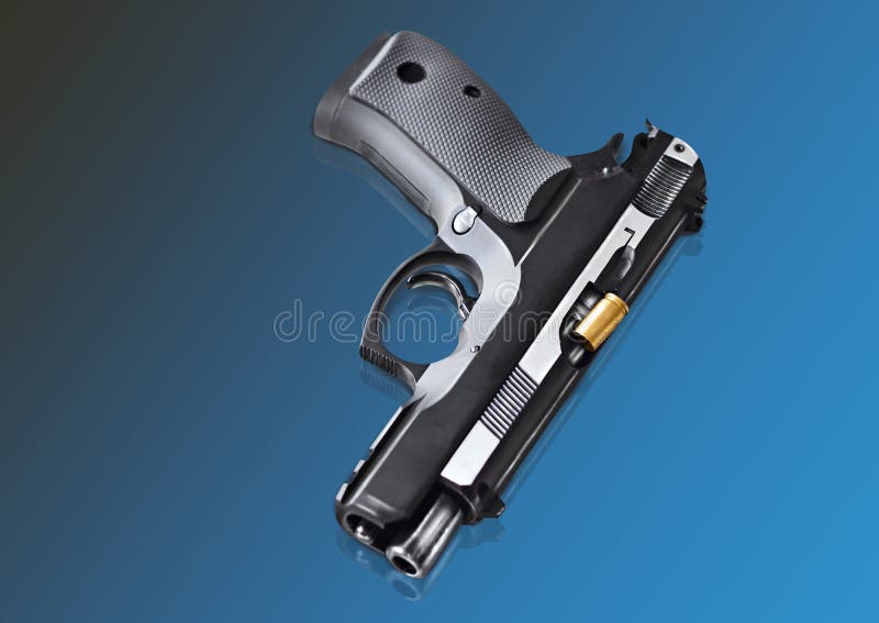 Real hand gun pistole 9mm stock photo. Image of automatic - 86383636