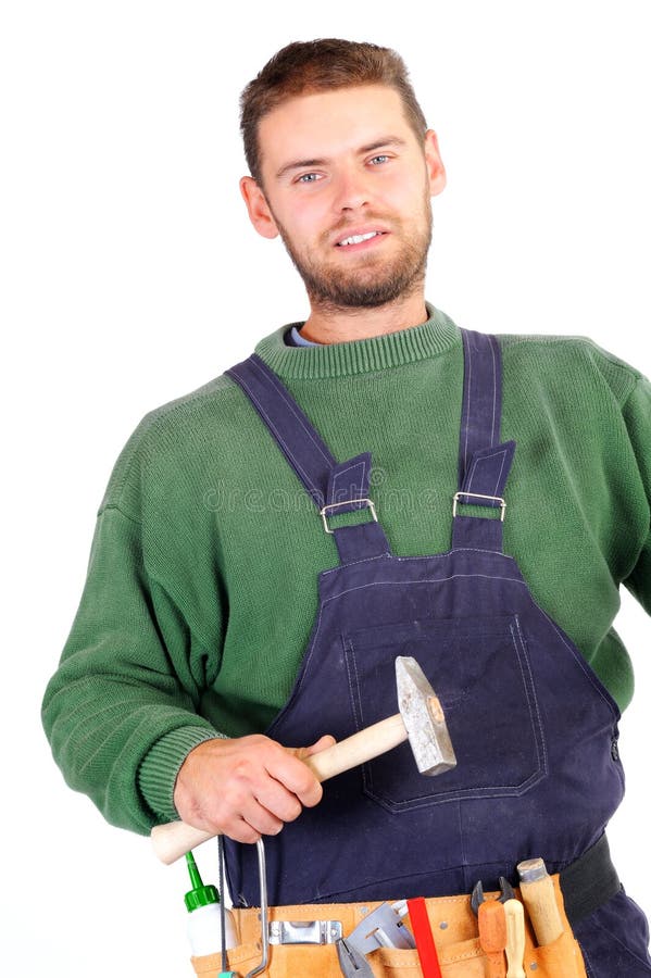 Real Handsome Carpenter Holding Hummer Stock Image - Image of craft ...