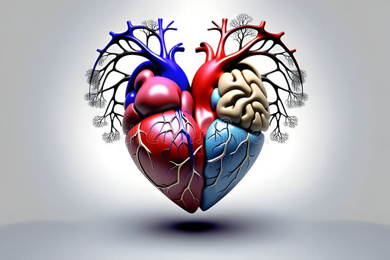 Real Heart and Love Heart Art Concept 3D Stock Illustration ...