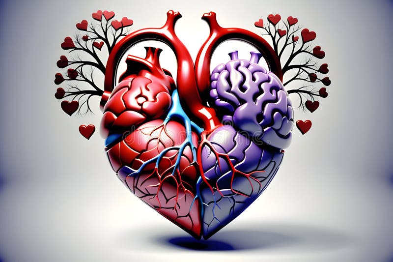 Real Heart and Love Heart Art Concept 3D Stock Illustration ...