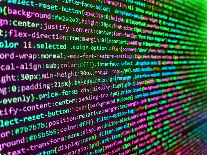 Real Html Code Developing Screen Hi Tech Modern Screen Of Data Digits And Chars On Monitor