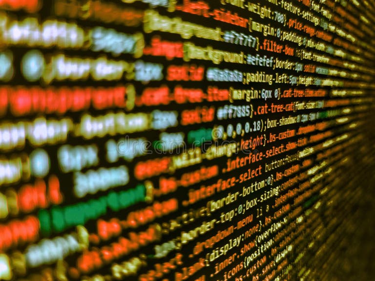 Real Html Code Developing Screen. Software Abstract Background. Application Web Source Code on ...