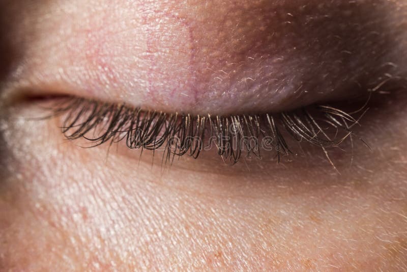 A Real Human Closed Eye with Eyelashes without Make-up and Retouching ...