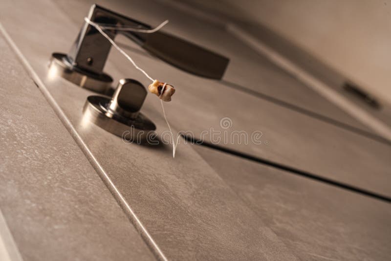 Real Human Teeth Hanging on the Door Handle. Pulled Out Tooth ...