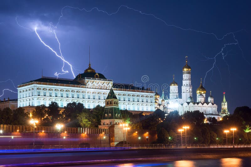 Real Lightning Over the Moscow Kremlin Stock Photo - Image of dusk ...