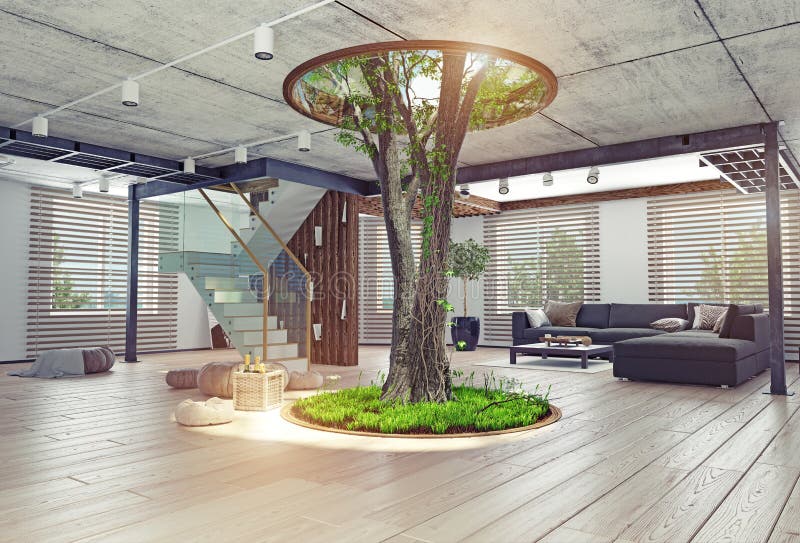 Real Living Tree Indoor Concept Stock Illustration - Illustration of ...