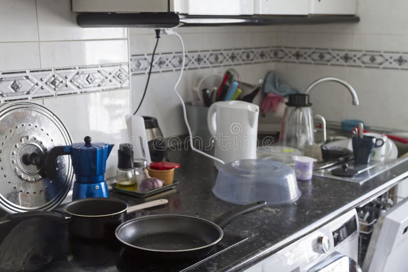 A real messy kitchen stock photo. Image of filthy, cutlery - 152096648