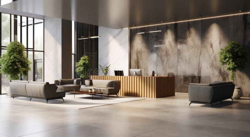 Real Modern Office Lobby with an Open Plan Stock Photo - Image of house ...
