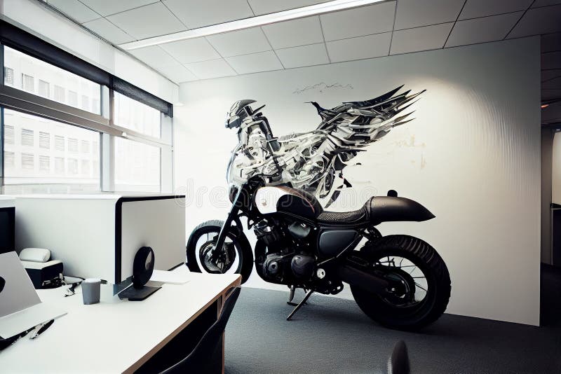 A Real Motorcycle in the Interior of a Modern Bright Office. Original ...