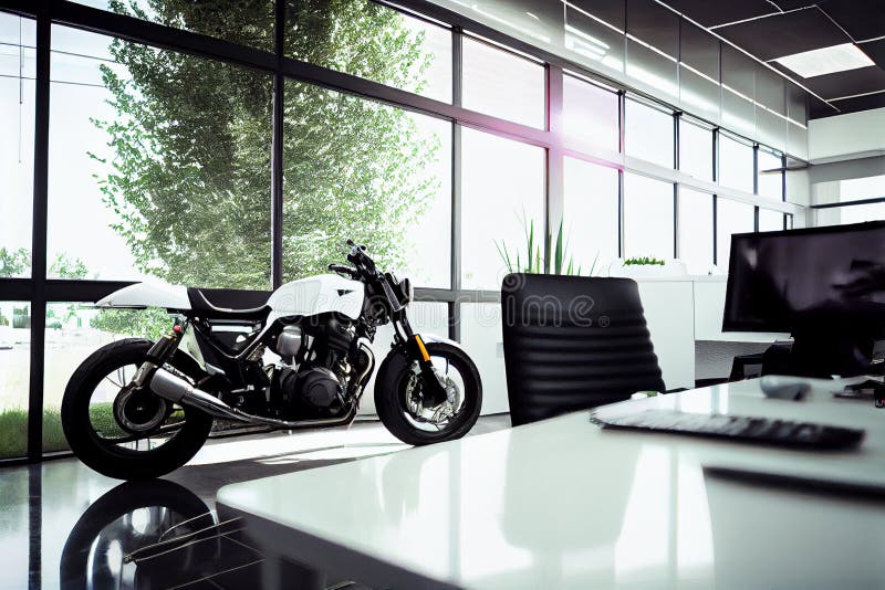 A Real Motorcycle in the Interior of a Modern Bright Office. Original ...