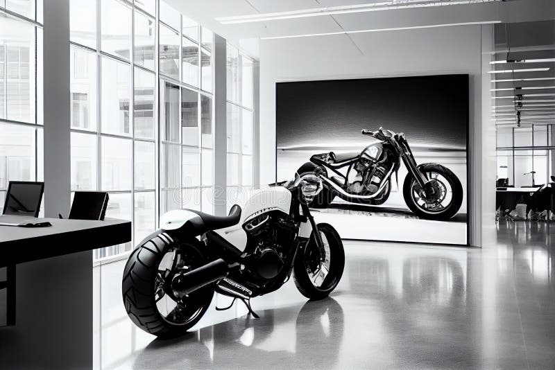 A Real Motorcycle in the Interior of a Modern Bright Office. Original ...