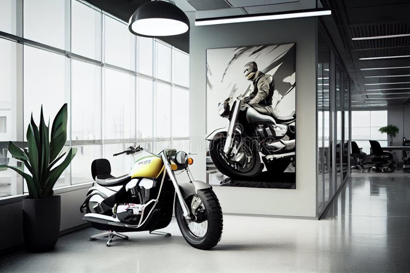 A Real Motorcycle in the Interior of a Modern Bright Office. Original ...