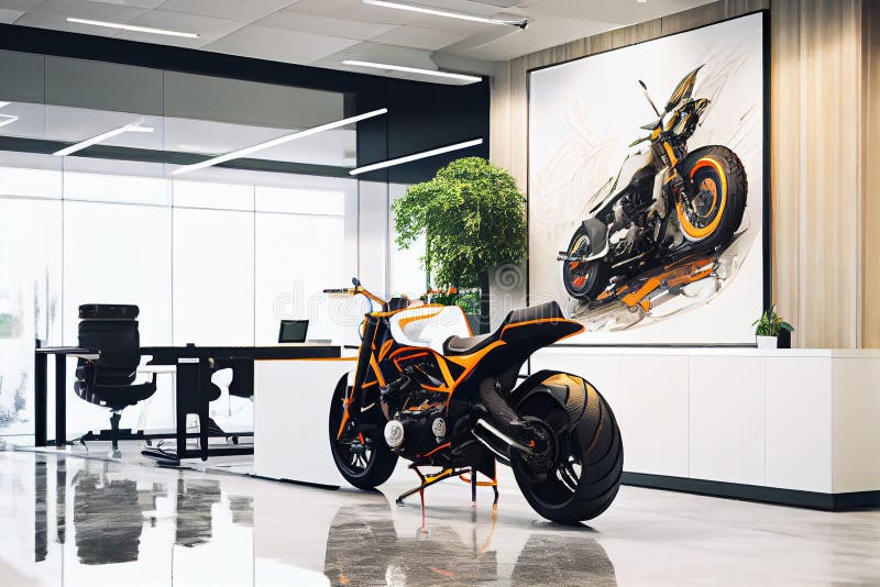 A Real Motorcycle in the Interior of a Modern Bright Office. Original ...