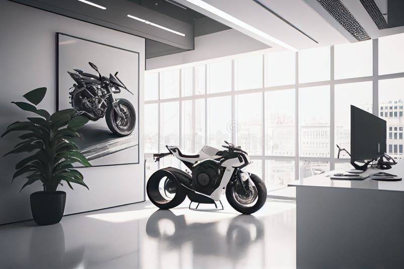 A Real Motorcycle in the Interior of a Modern Bright Office. Original ...