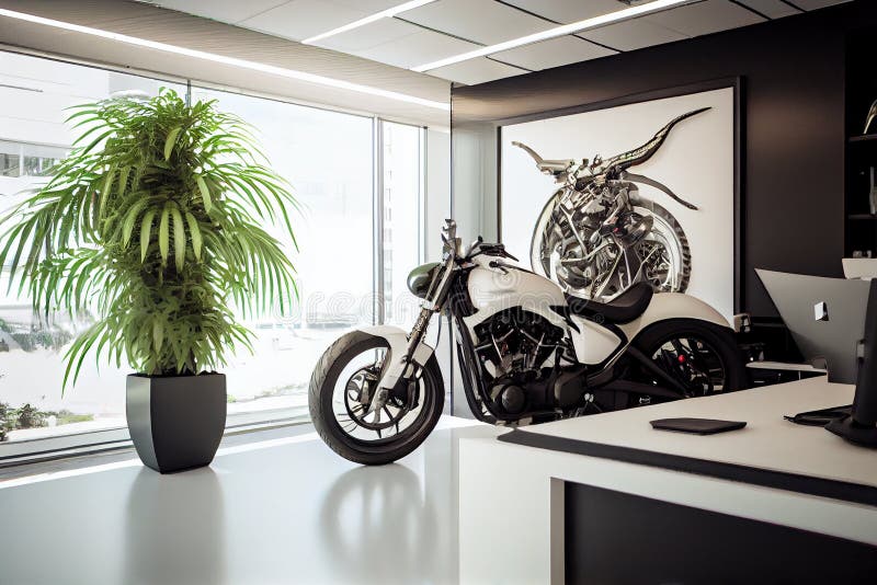 A Real Motorcycle in the Interior of a Modern Bright Office. Original ...