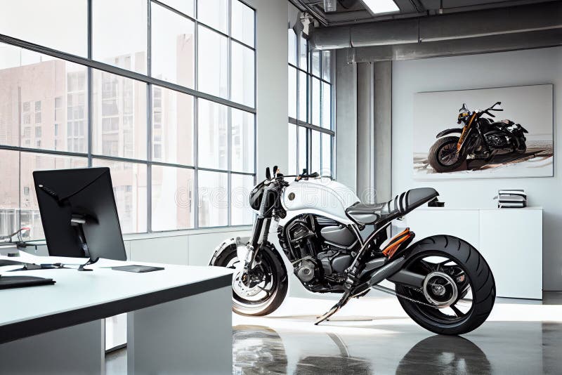 A Real Motorcycle in the Interior of a Modern Bright Office. Original ...