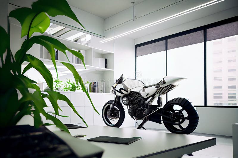 A Real Motorcycle in the Interior of a Modern Bright Office. Original ...
