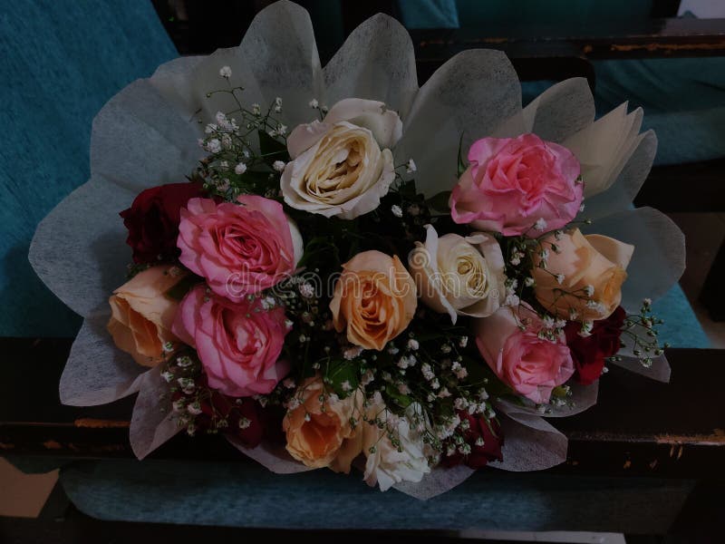Real Multi Coloured Roses in One Bunch Stock Photo - Image of roses ...