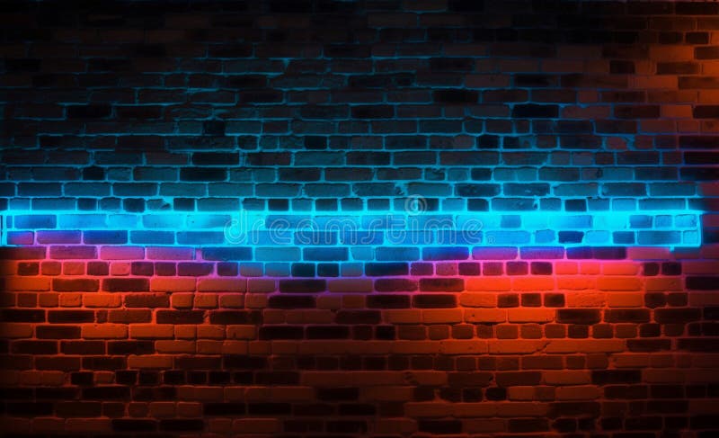 Real Neon Light on the Brick Wall Stock Illustration - Illustration of ...