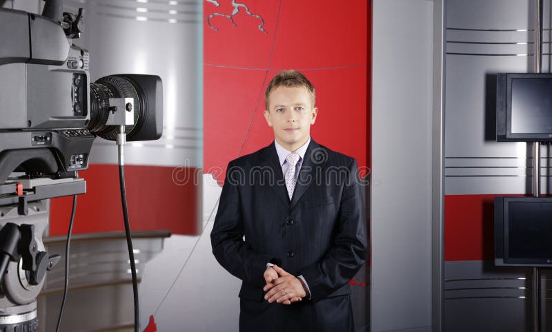 Real Television News Reporter and Video Camera Stock Image - Image of ...