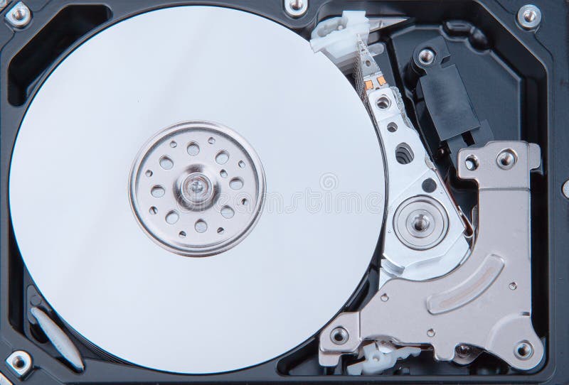 Real Open Computer Hard Drive on a Blue Background Stock Image - Image ...